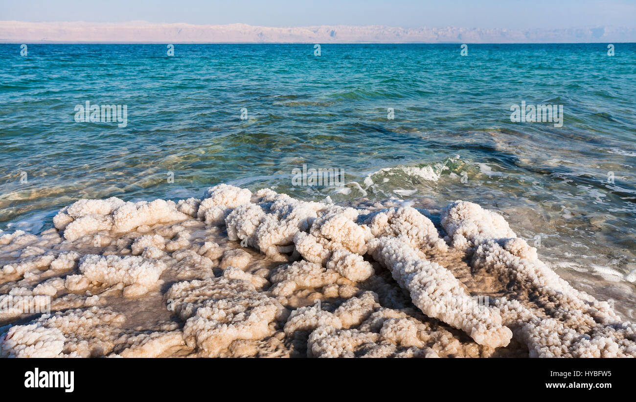 Travel to Middle East country Kingdom of Jordan - pieces of salt close ...