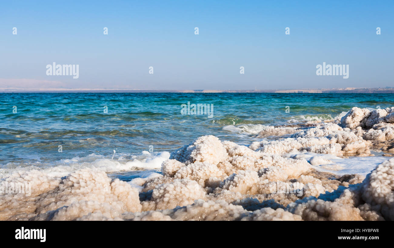 Travel to Middle East country Kingdom of Jordan - salt close up on ...