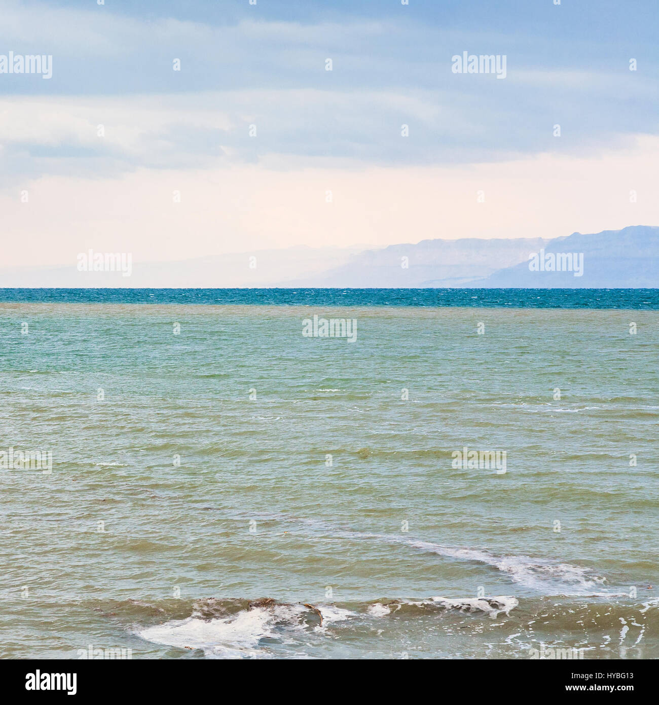 Travel to Middle East country Kingdom of Jordan - surface of Dead Sea ...