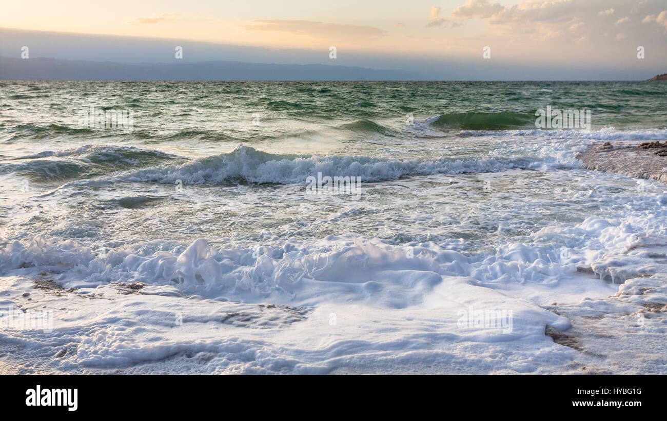 Travel to Middle East country Kingdom of Jordan - waves at Dead Sea in ...