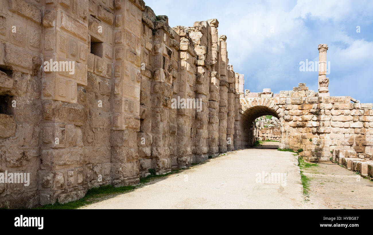 Travel to Middle East country Kingdom of Jordan - walls of area Temple ...