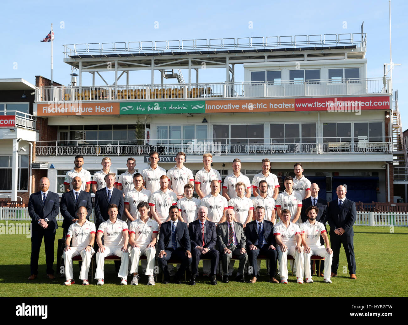 Leicestershire's (back row, left-right) Aadil Ali, Callum Parkinson ...