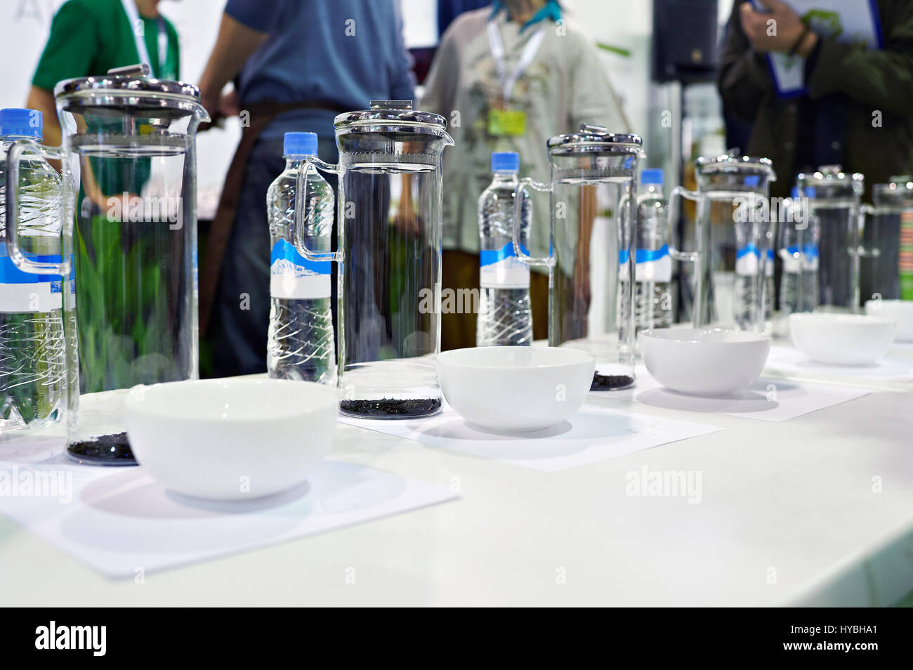 Tasting tea at the exhibition closeup Stock Photo - Alamy