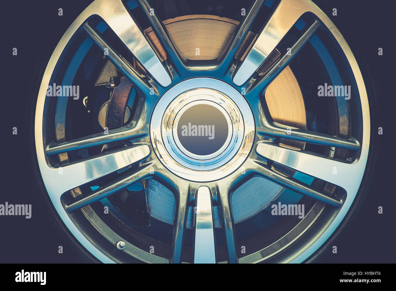 Close up of a modern sport wheel with vintage effect Stock Photo - Alamy