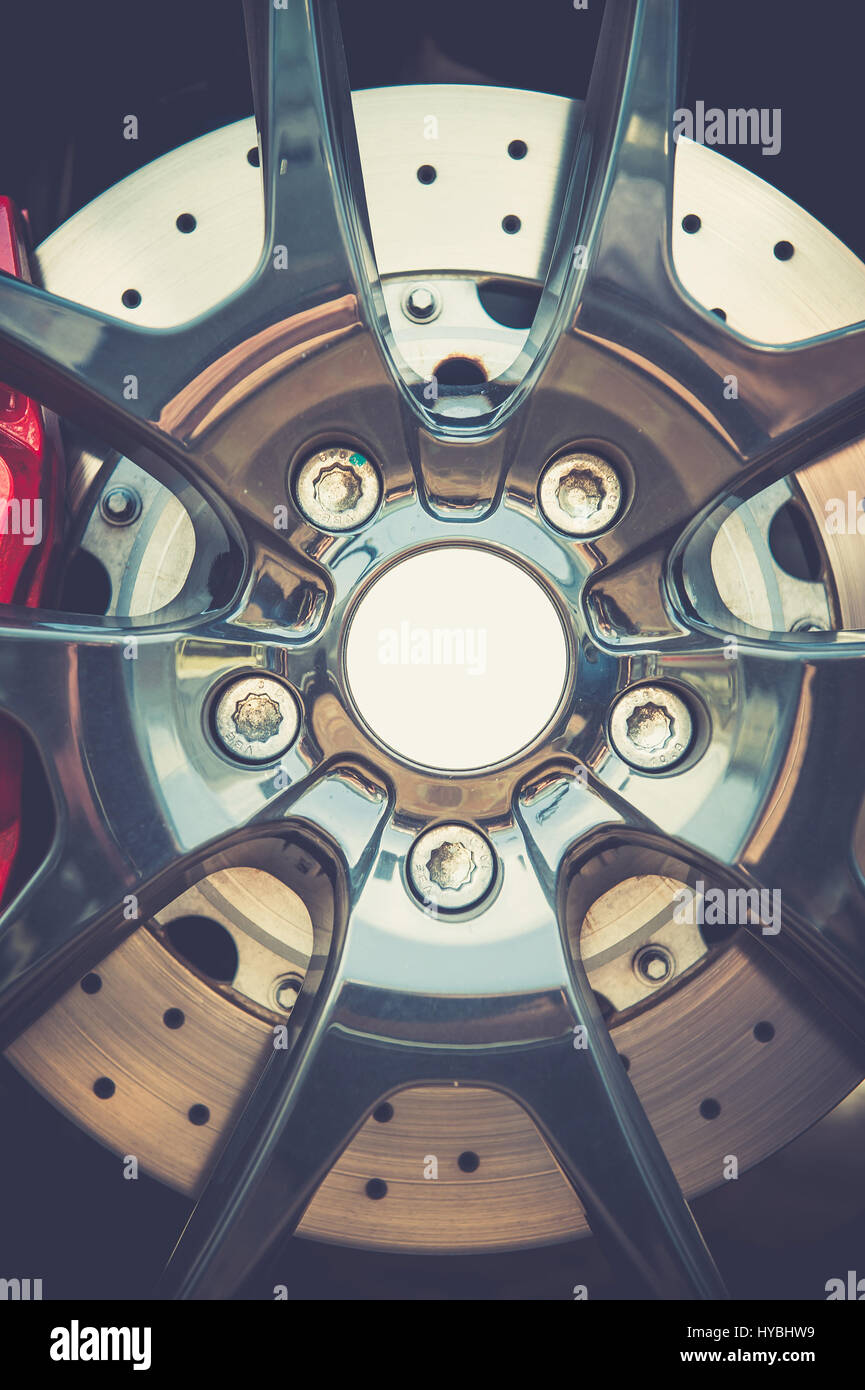 Close up of a modern sport wheel with vintage effect Stock Photo - Alamy