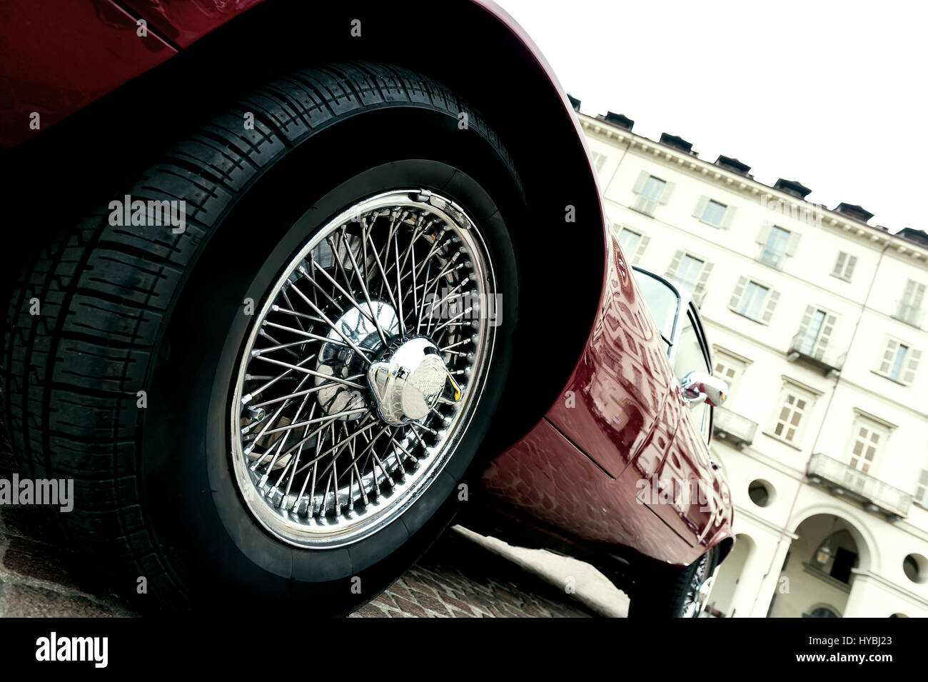 Close up of a tire of a red vintage car Stock Photo - Alamy