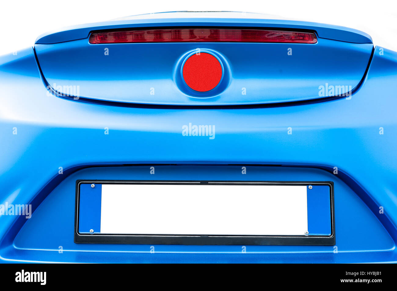 Back of a blue modern car isolated on a white background Stock Photo ...