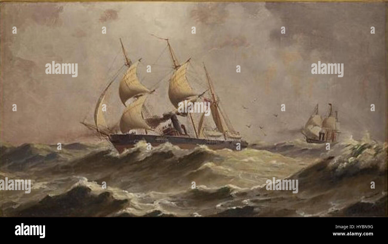 The painting depicts the Confederate warship CSS Alabama escaping from ...