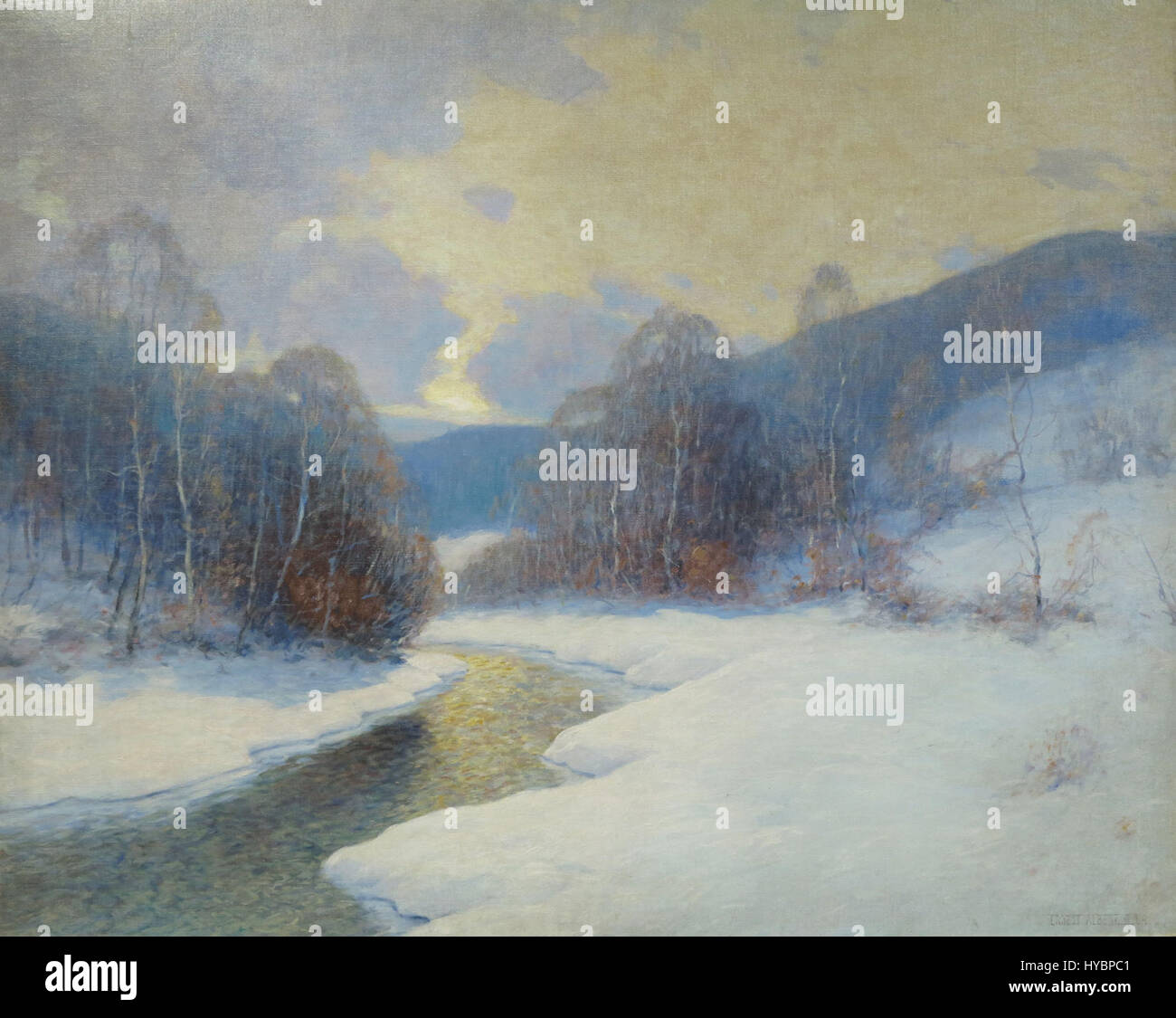 'Winding Winter Stream' (1935) by Ernest Albert is a painting depicting ...