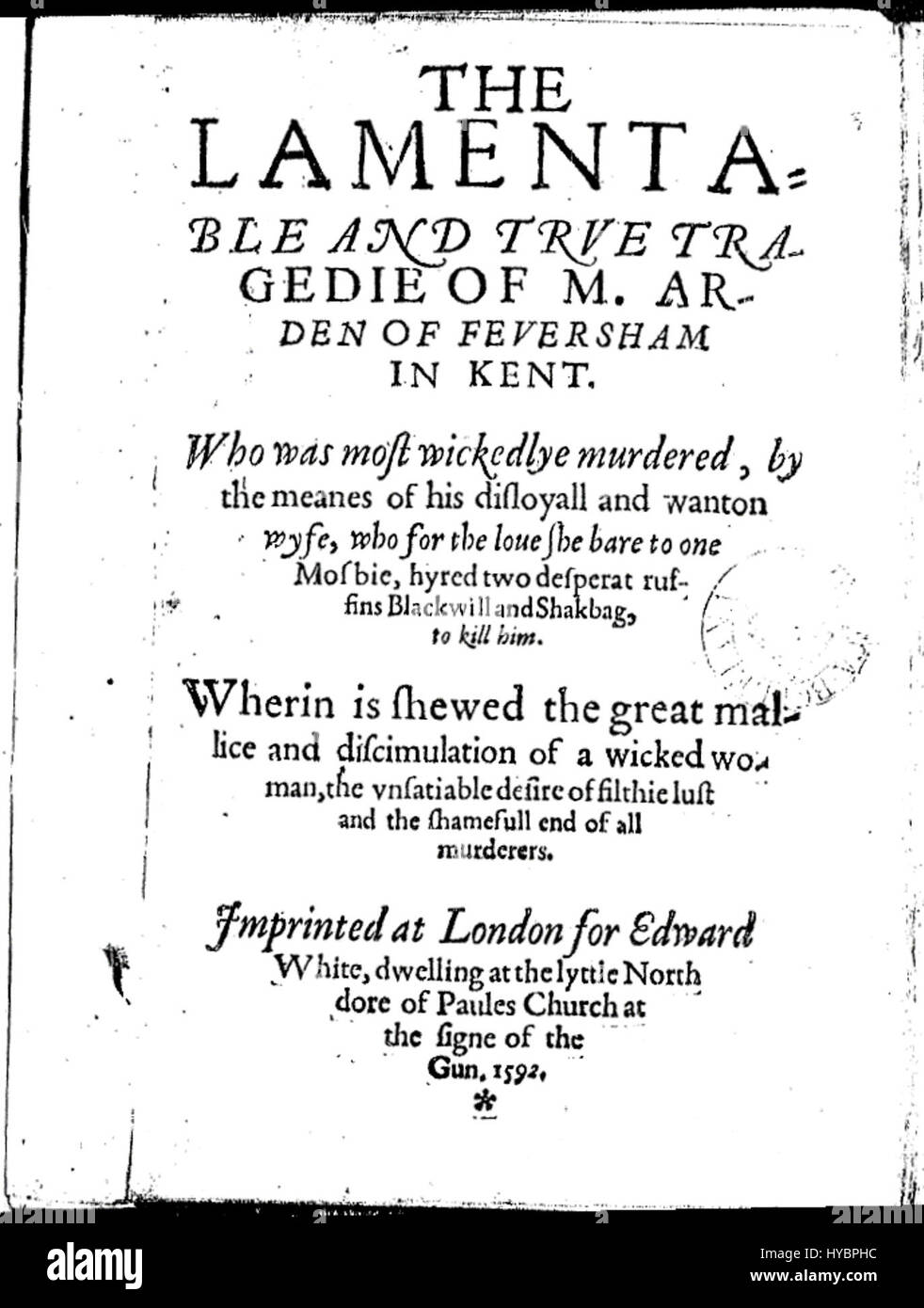 The first quarto title page of 'Arden of Faversham' presents an early ...