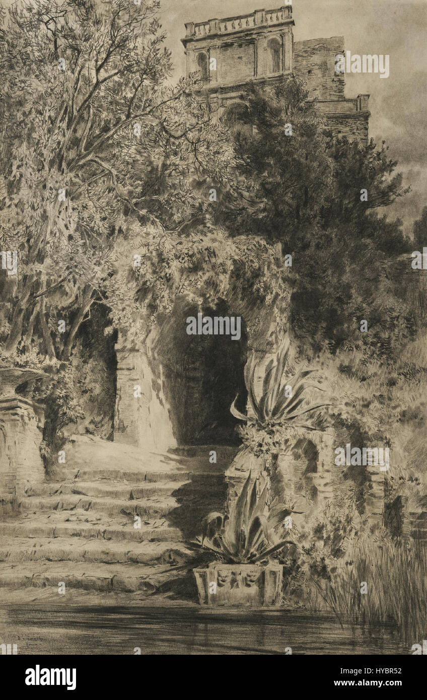 The Grotto in the park of Villa d'Este in Tivoli, as depicted by Othmar ...