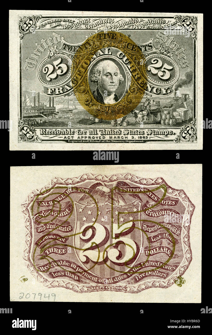 This image showcases the 25-cent fractional currency note from the 2nd ...