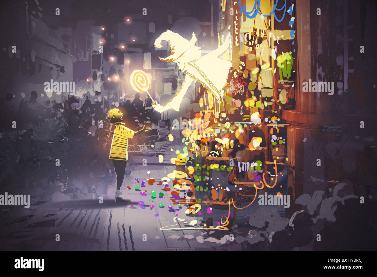 the white wizard giving a magic lollipop to little boy, fantasy candy ...