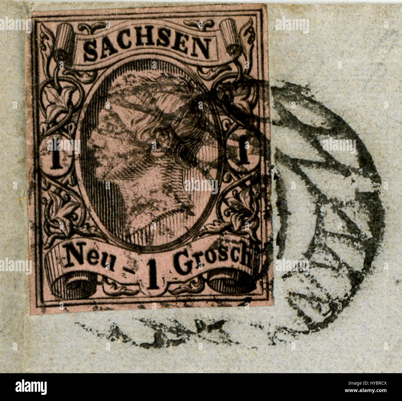 The 1860 Sachsen 1NGr stamp, issued in Leipzig, represents a ...