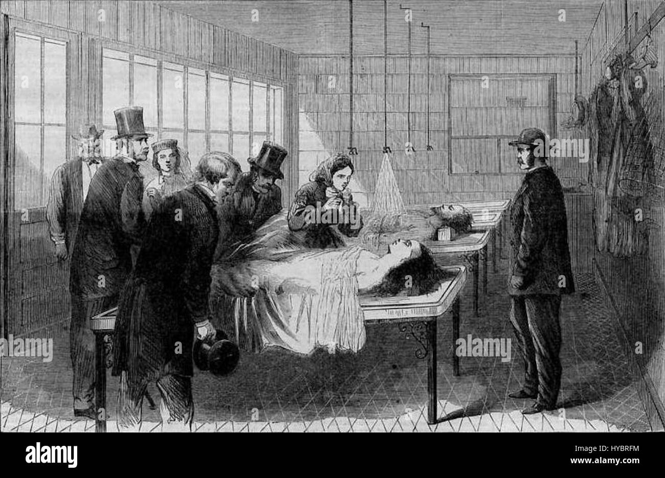 This image portrays a scene inside the New York Morgue, capturing the ...