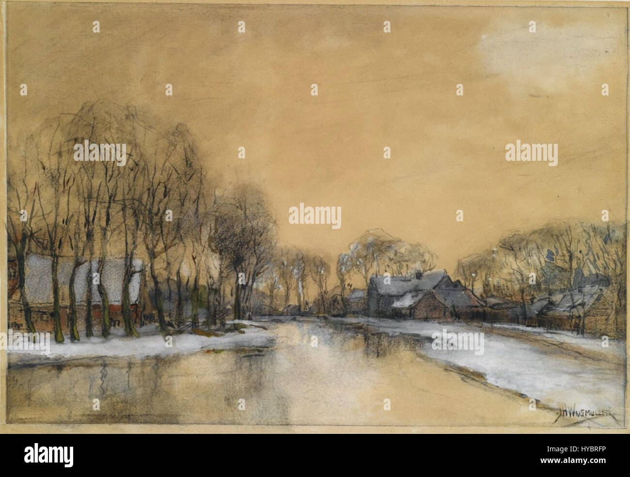 *A Winter Landscape with Houses Along a Canal* by Jan Hillebrand ...