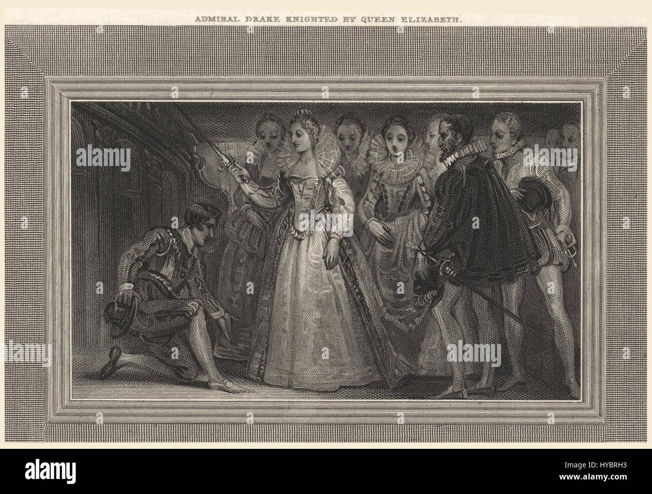 This painting portrays Sir Francis Drake being knighted by Queen ...