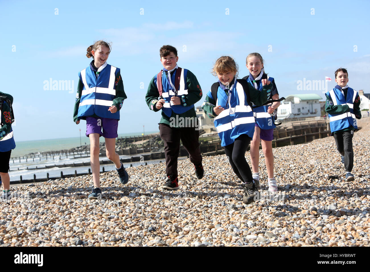 The 1st Felpham Cubs pictured on Felpham seafront, West Sussex, UK ...