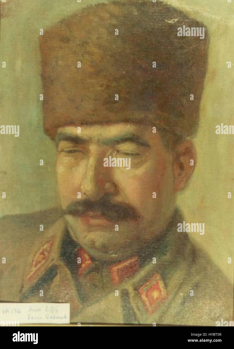 A portrait of Fevzi Cakmak, painted by Avni Lifij, featuring the ...