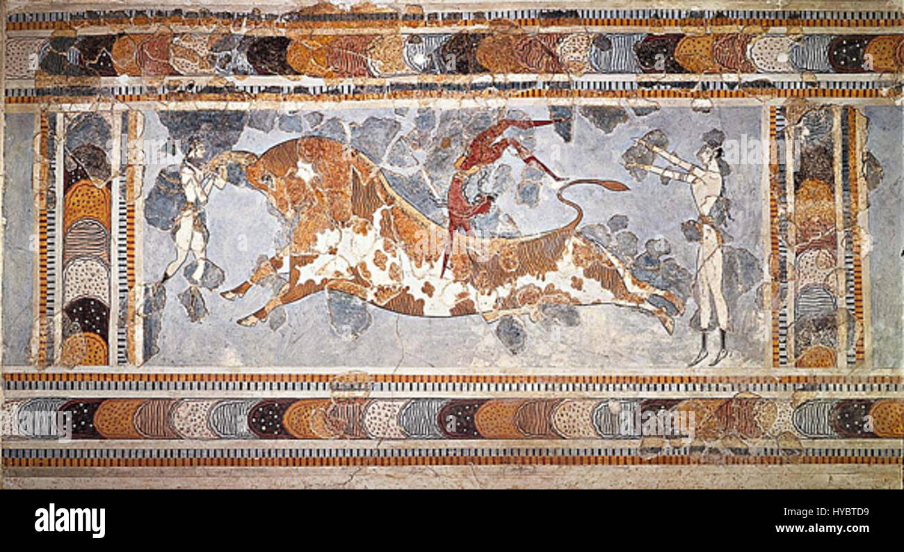 Bull leaping is an ancient Minoan practice depicted in frescoes, where ...
