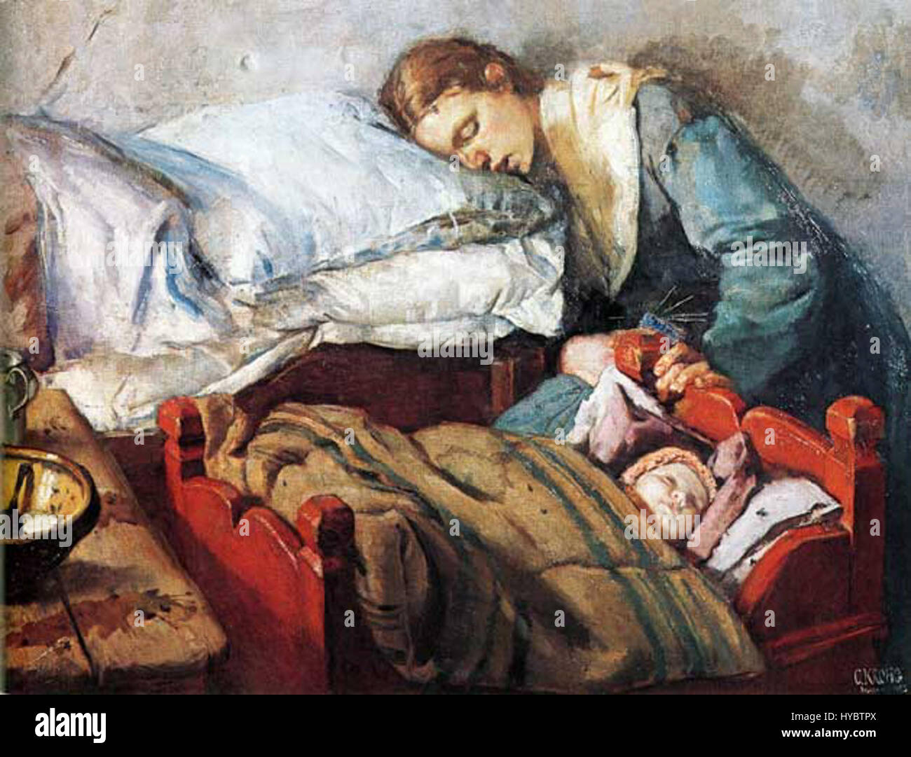 'Sovende mor med barn' (Sleeping Mother with Child) by Christian Krohg ...