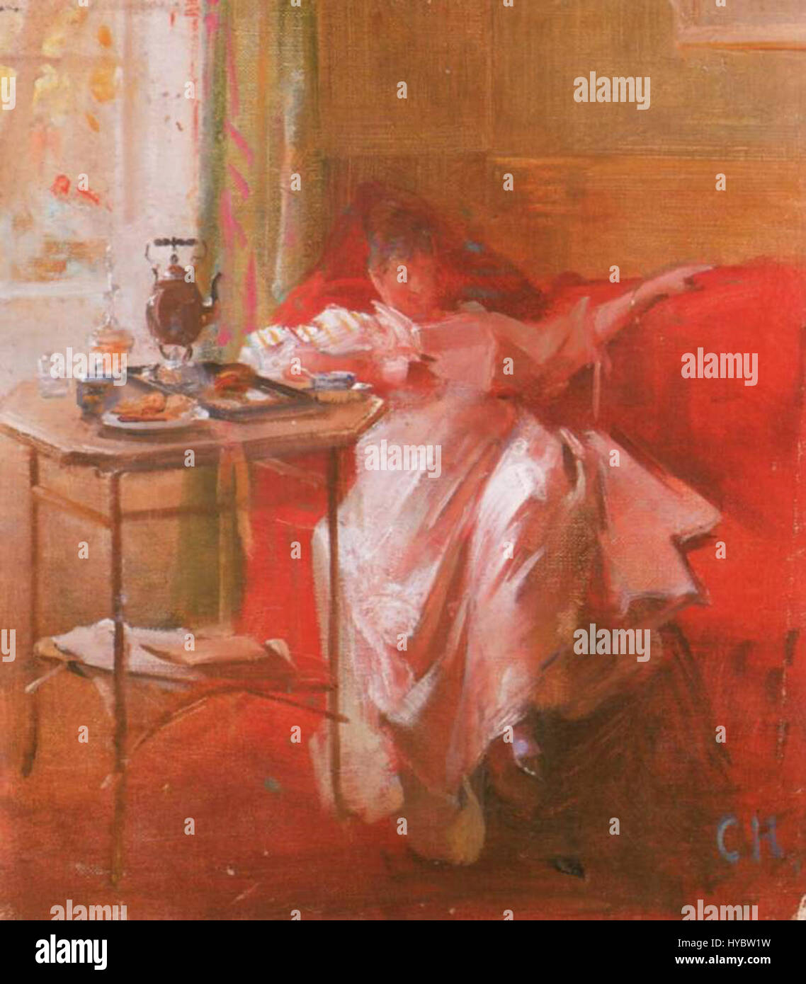 Curt Herrmann’s 'Lesende Dame auf rotem Sofa' (Reading Lady on a Red ...