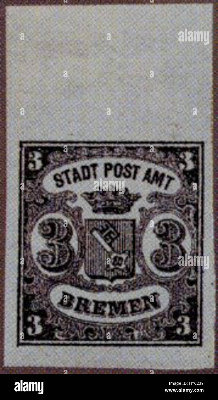 This 1855 stamp from Bremen, part of the German states' postal system ...