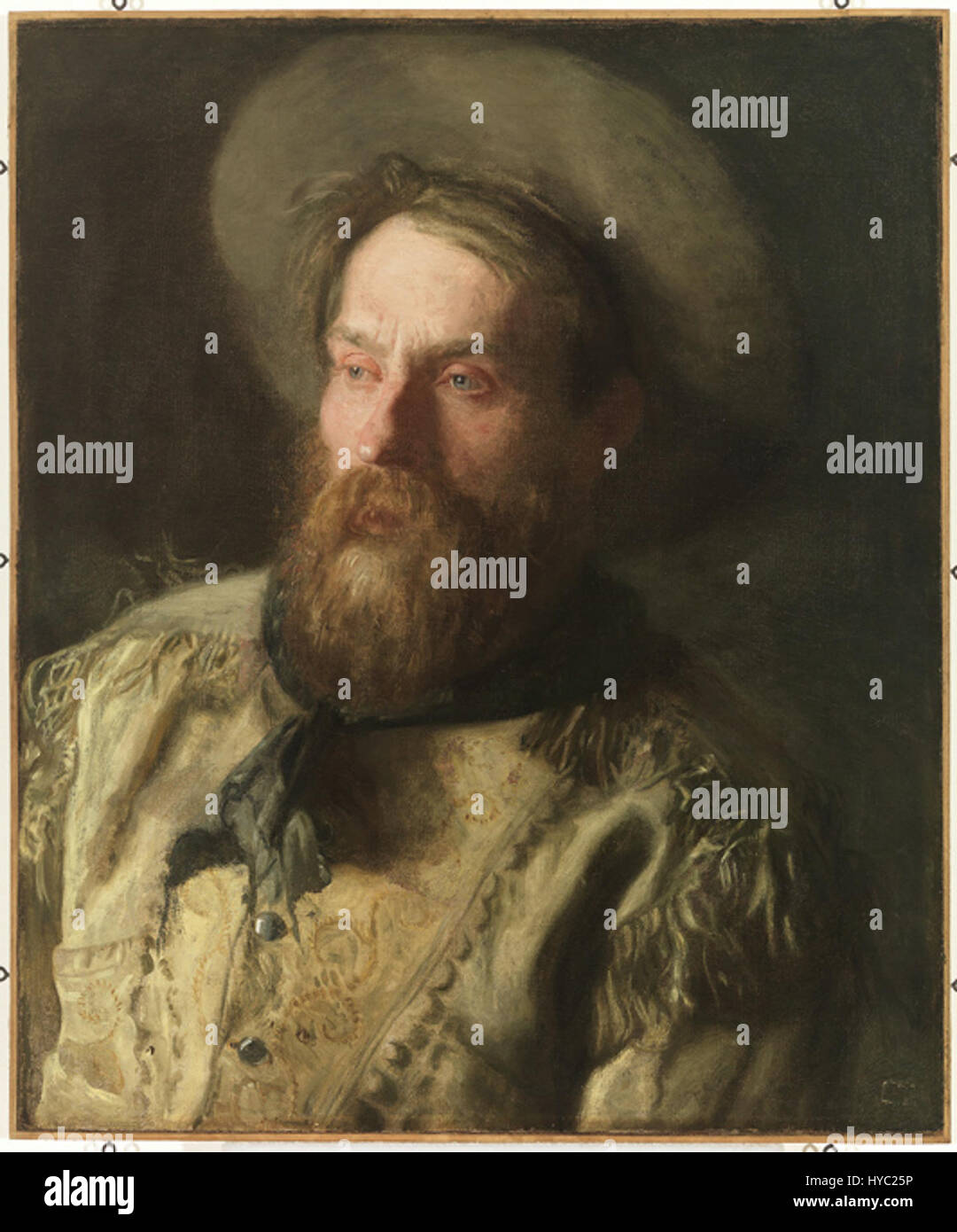 This artwork depicts the head of a cowboy, possibly symbolizing the ...
