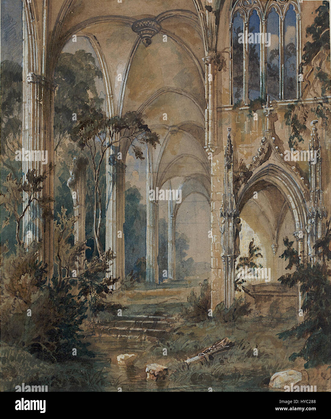 Carl Blechen’s 'Gothic Church Ruin' depicts a decaying Gothic church, capturing the mood of ...