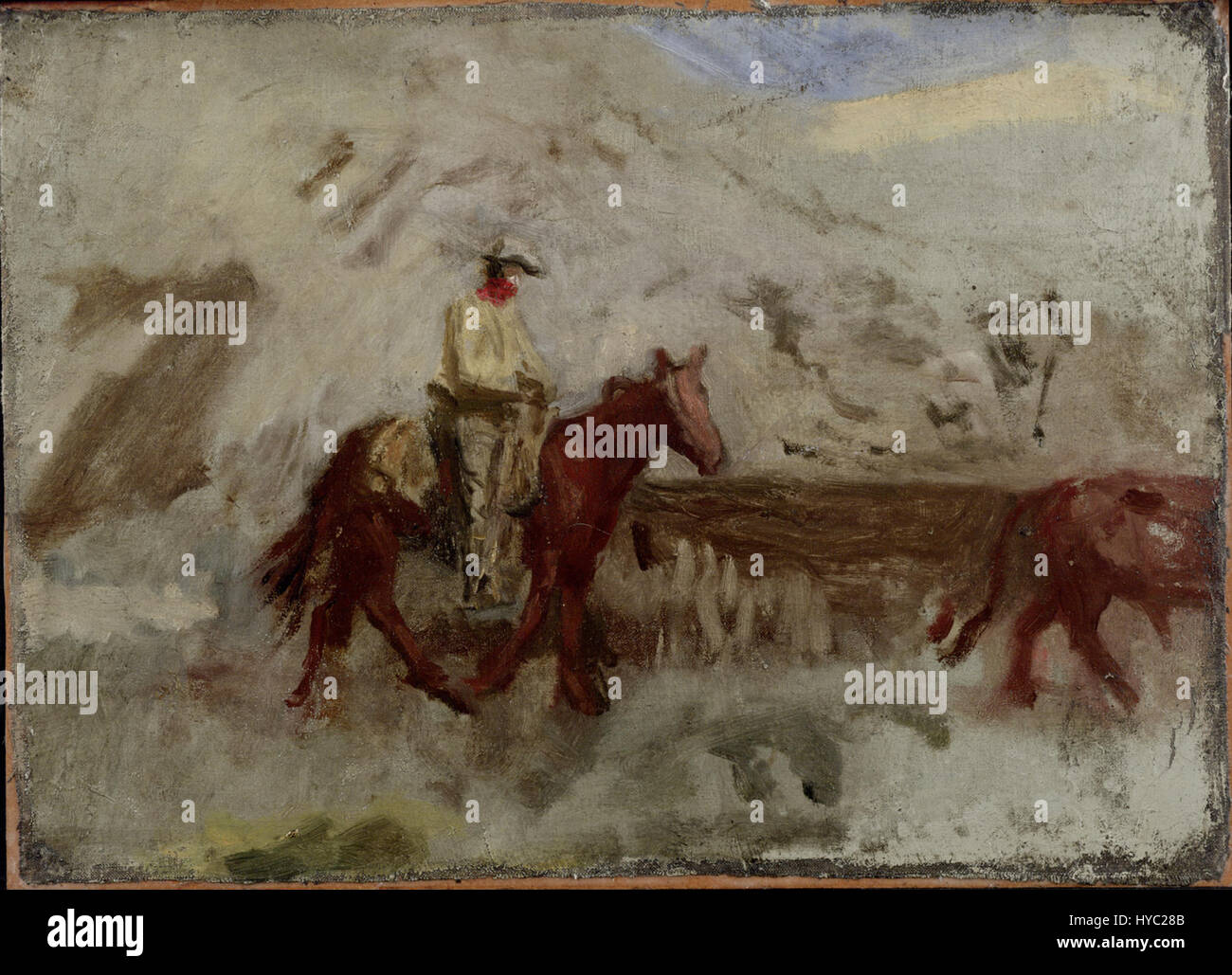 This sketch titled 'Cowboys in the Badlands' captures a rugged scene of ...