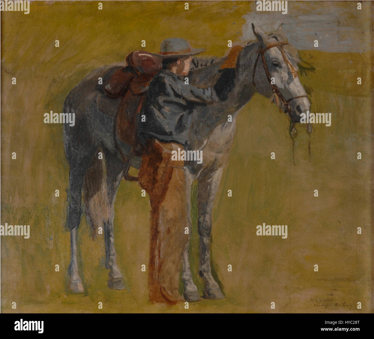 This sketch of cowboys in the Badlands depicts the rugged landscape of ...