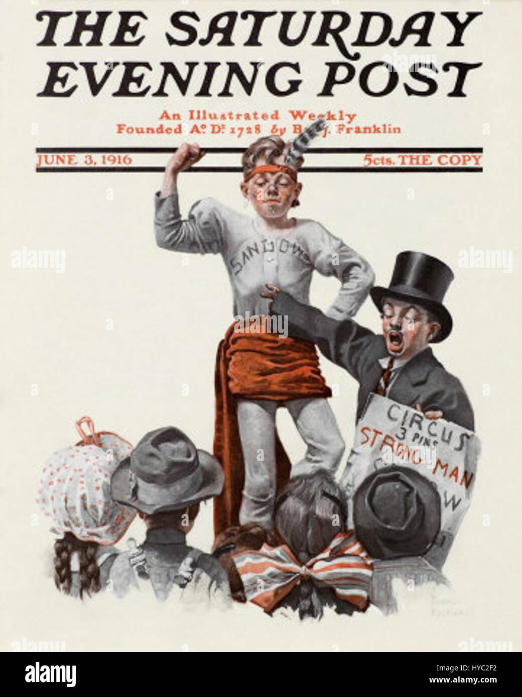 This image captures the dynamic and theatrical roles of a circus barker ...