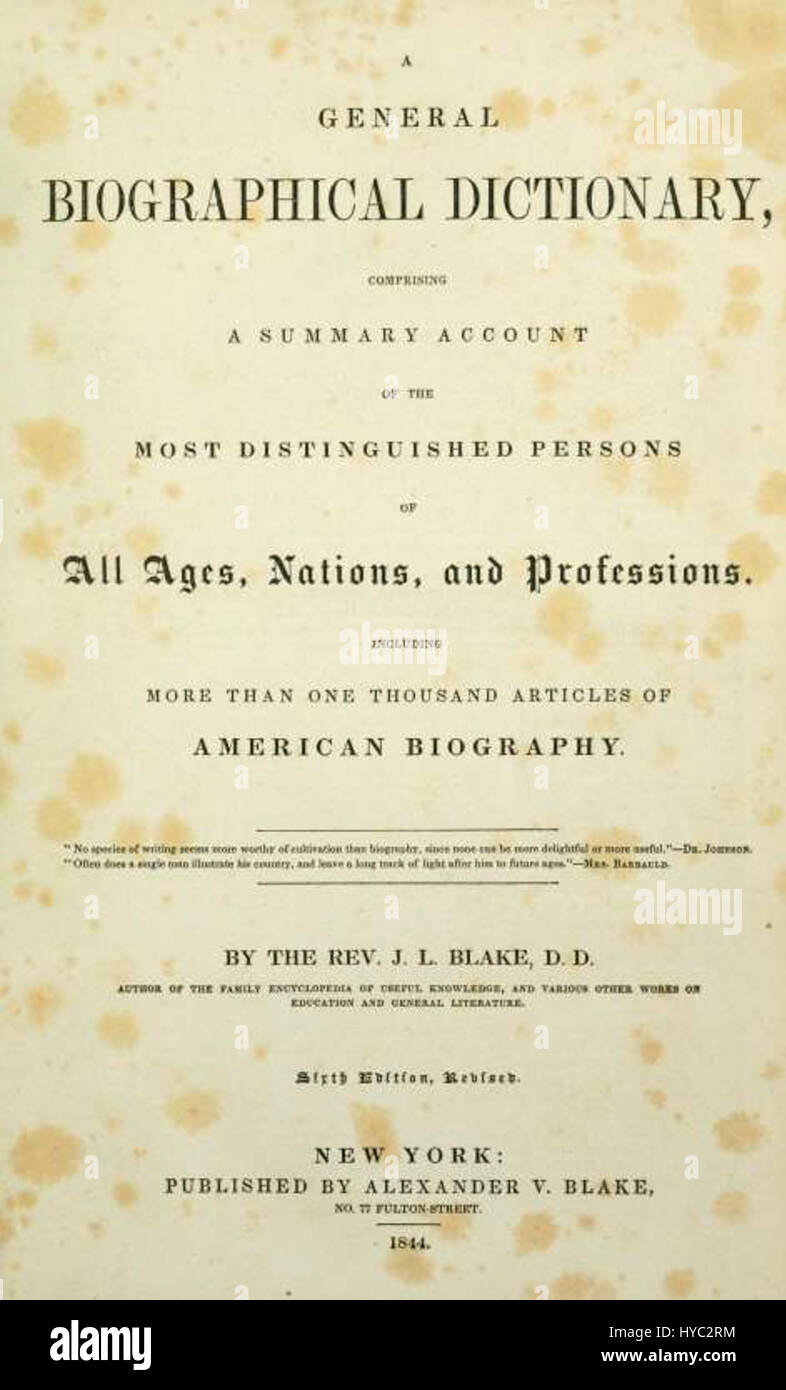 The cover of 'A General Biographical Dictionary' by John Lauris Blake ...