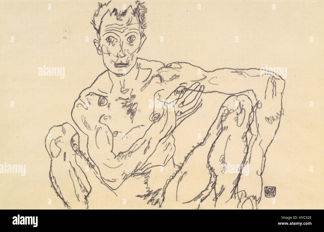 A self-portrait by Egon Schiele, created in 1918, illustrating his ...