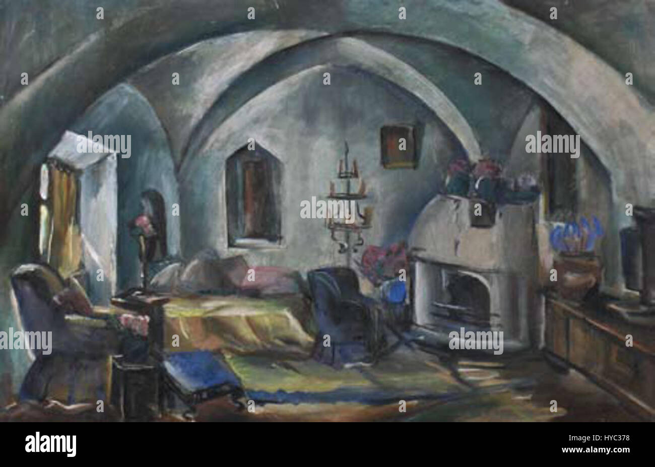 'Interior din castelul Bran' refers to a depiction of the interior of ...