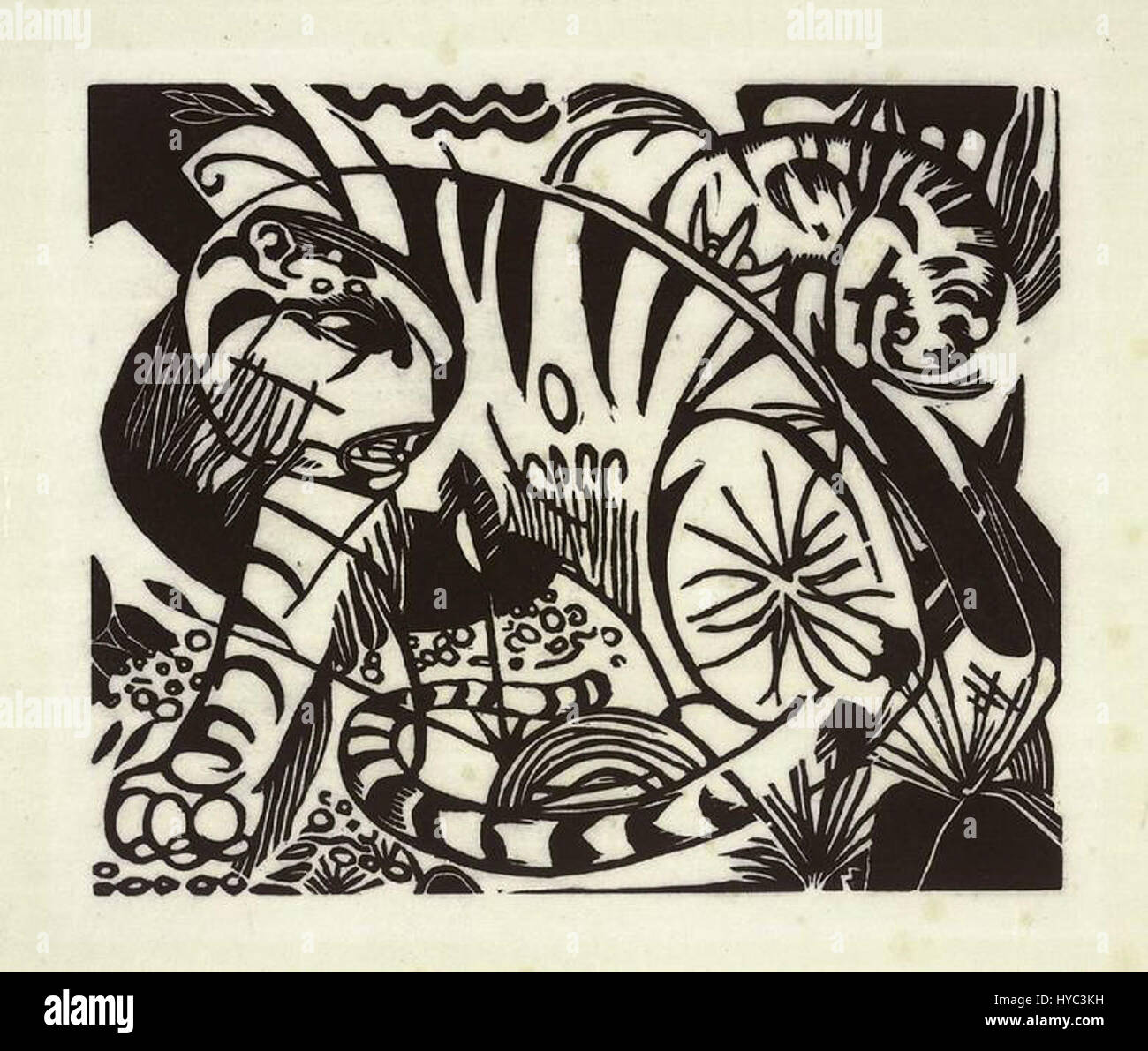 Franz Marc’s 1912 woodcut print 'Tiger' showcases his distinctive style ...
