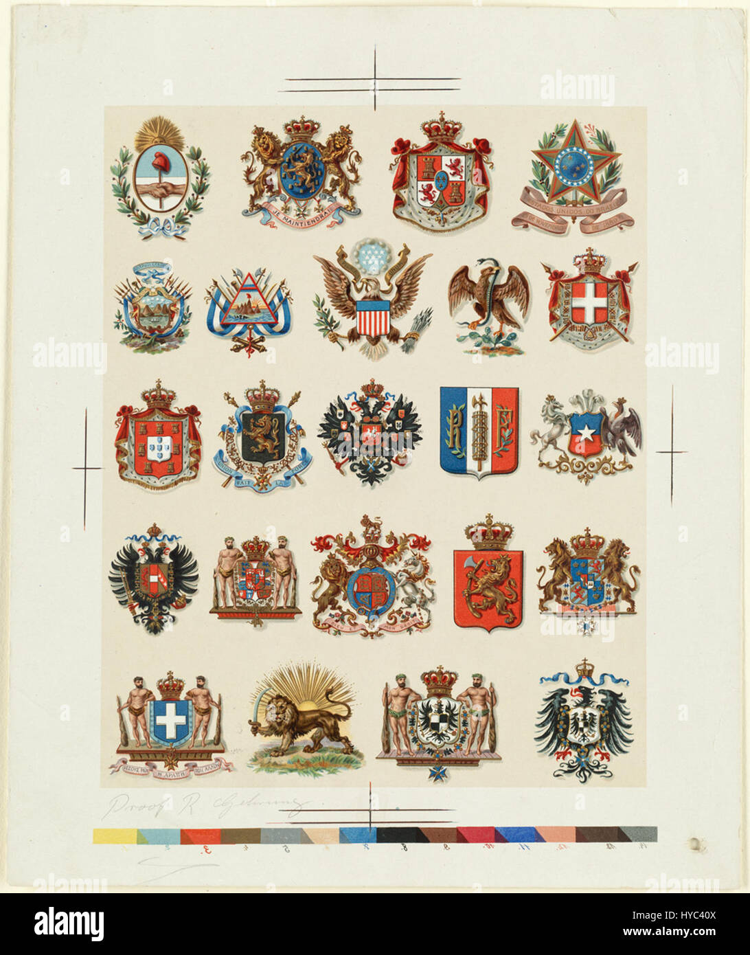 This historical sheet features 23 coats of arms, meticulously designed ...
