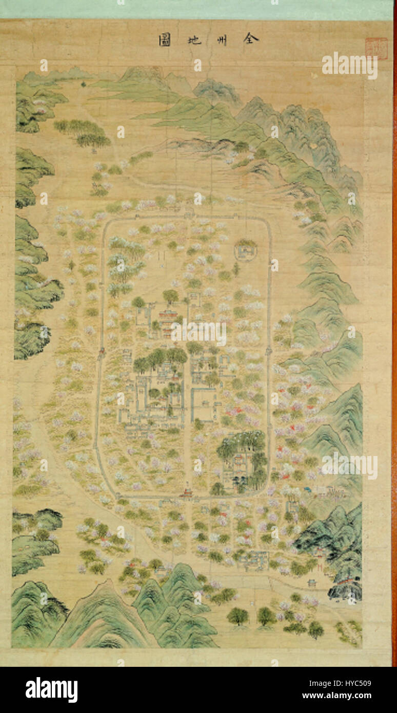 Jeonjujido is a historical Korean map that represents the geographical ...