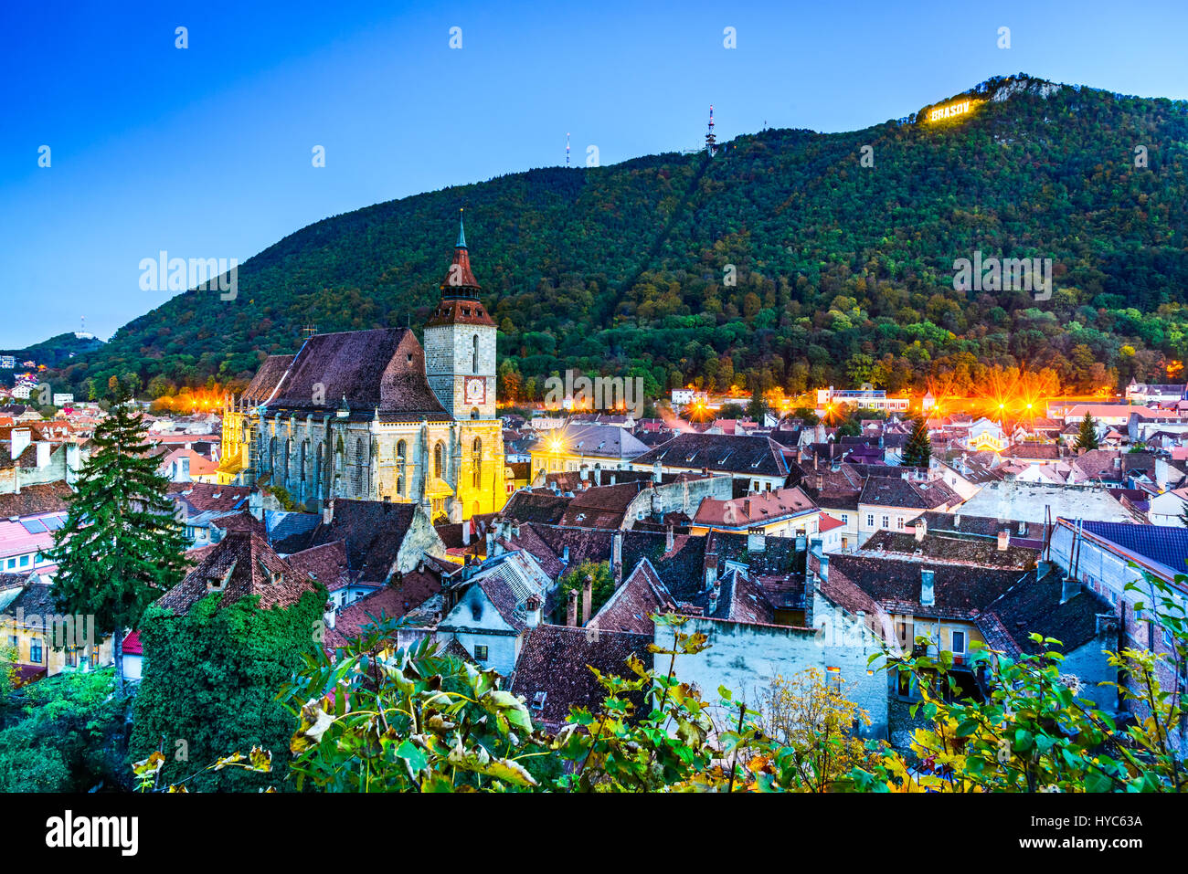 Brasov, Romania - The Black Church and Tampa Mountain, old medieval ...