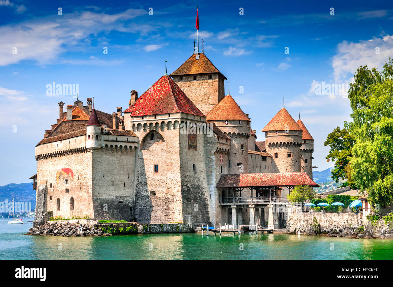 Chillon Castle, Switzerland. Montreaux, Lake Geneve, one of the most ...