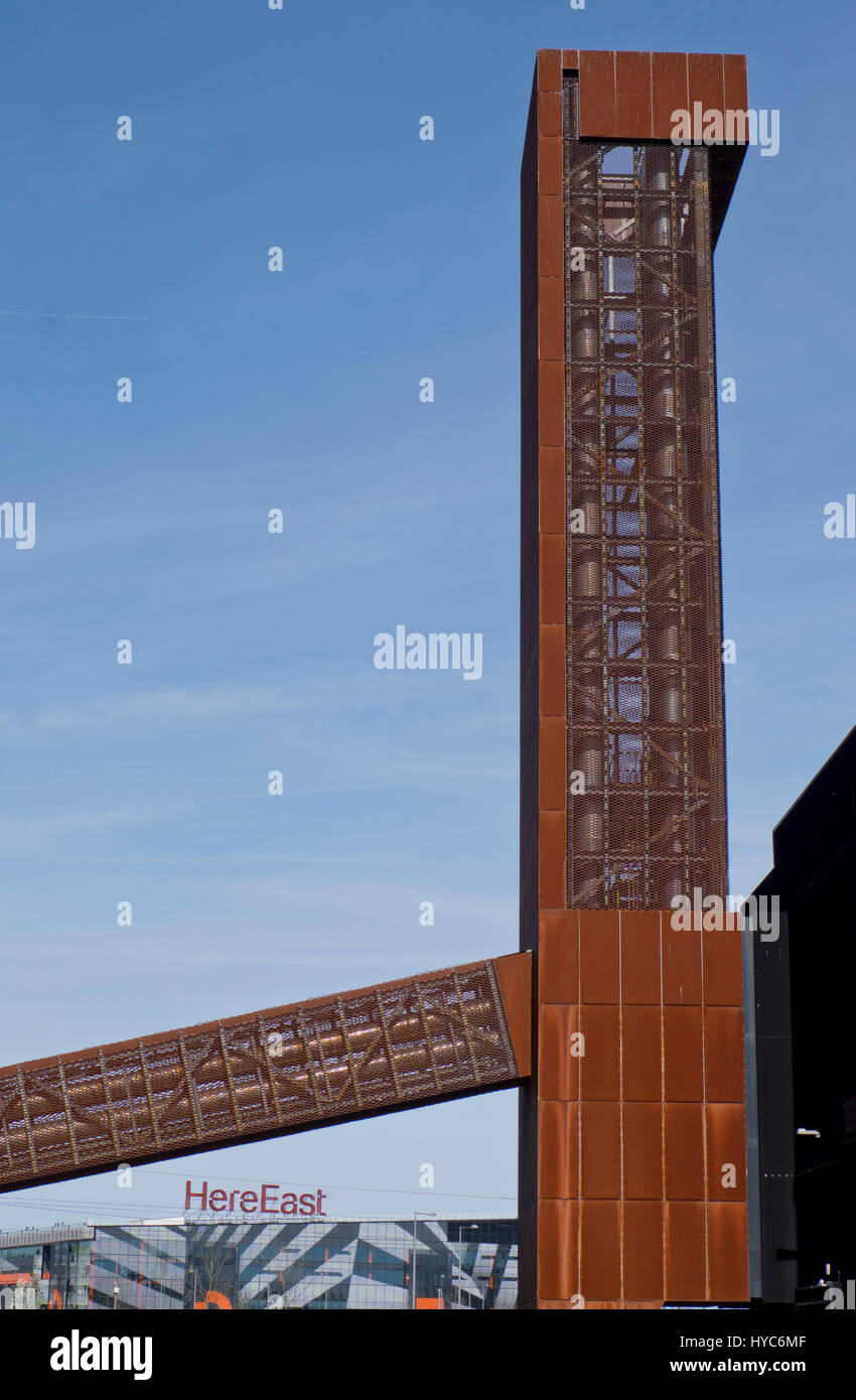 View of the Here East new cultural complex through the frame of the ...