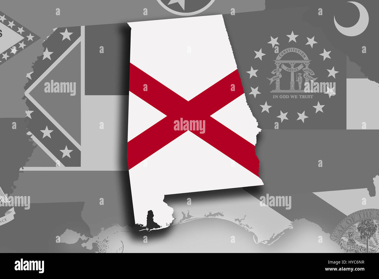 Illustration of the State of Alabama silhouette map and flag. Its a JPG ...