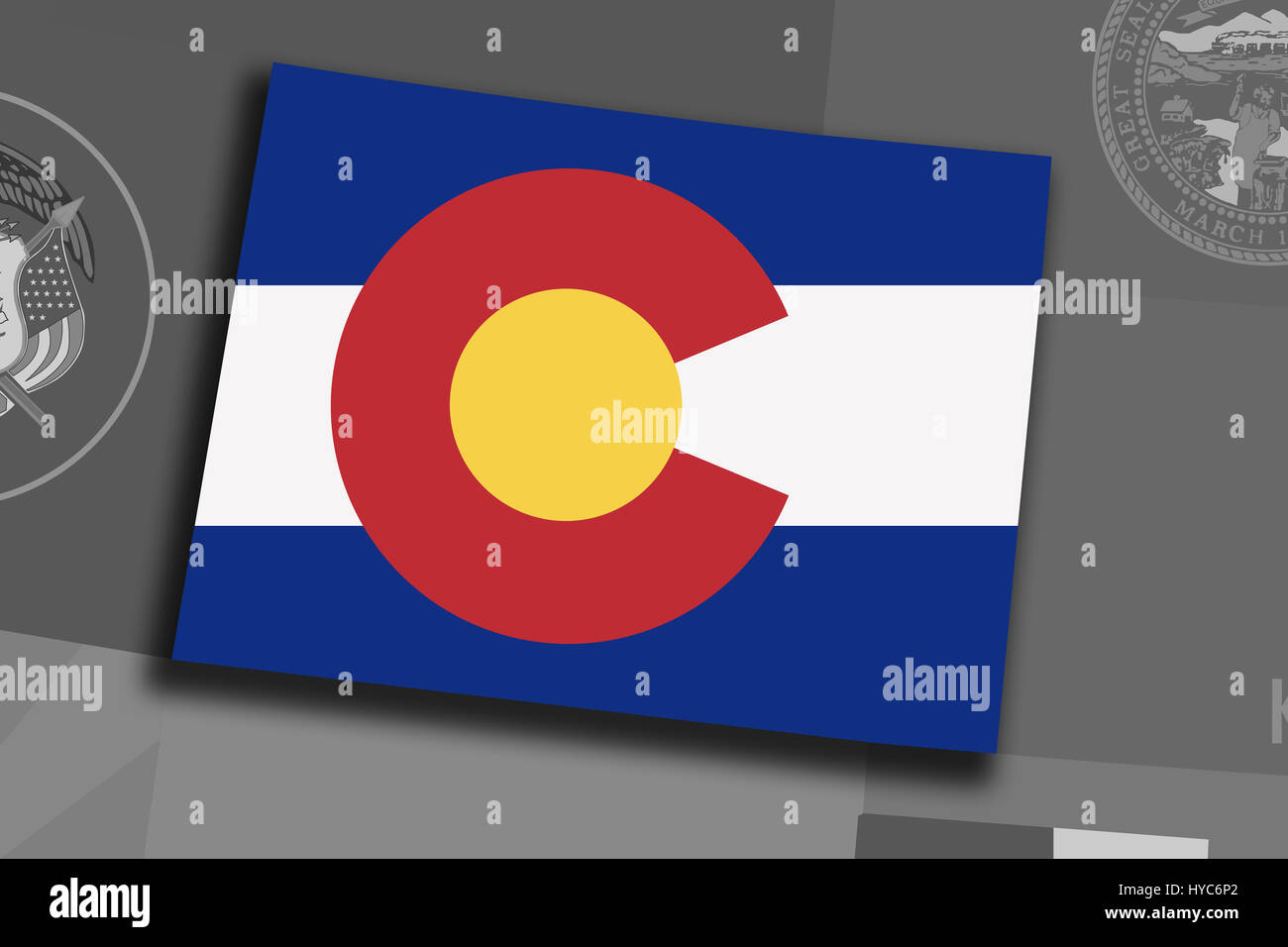 Illustration of the State of Colorado silhouette map and flag. Its a ...