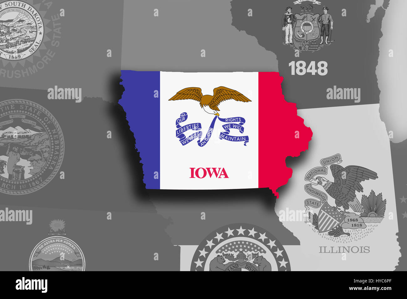 Illustration of the State of Iowa silhouette map and flag. Its a JPG ...