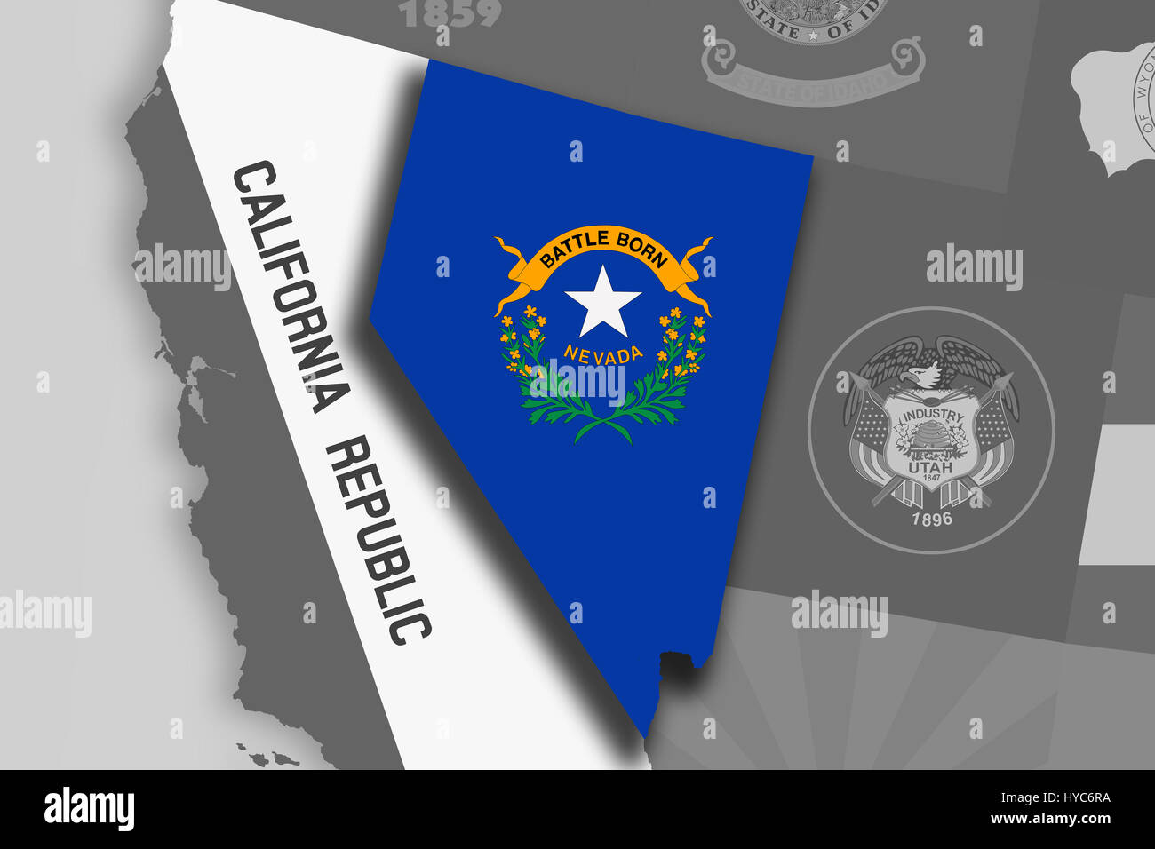 Illustration of the State of Nevada silhouette map and flag. Its a JPG ...