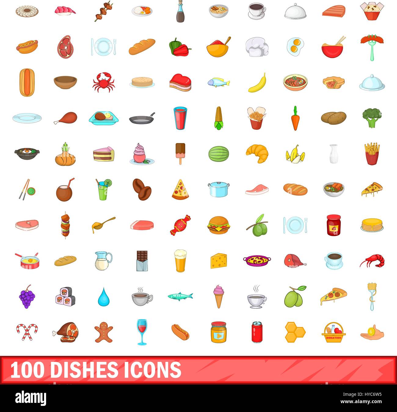 100 dishes icons set, cartoon style Stock Vector Image & Art - Alamy