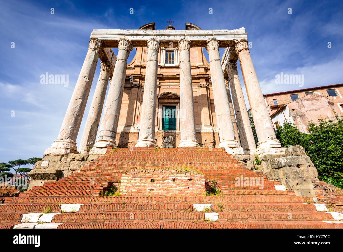 Rome, Italy. Ancient ruins of Roman Forum with Temple of Antoninus Pius ...