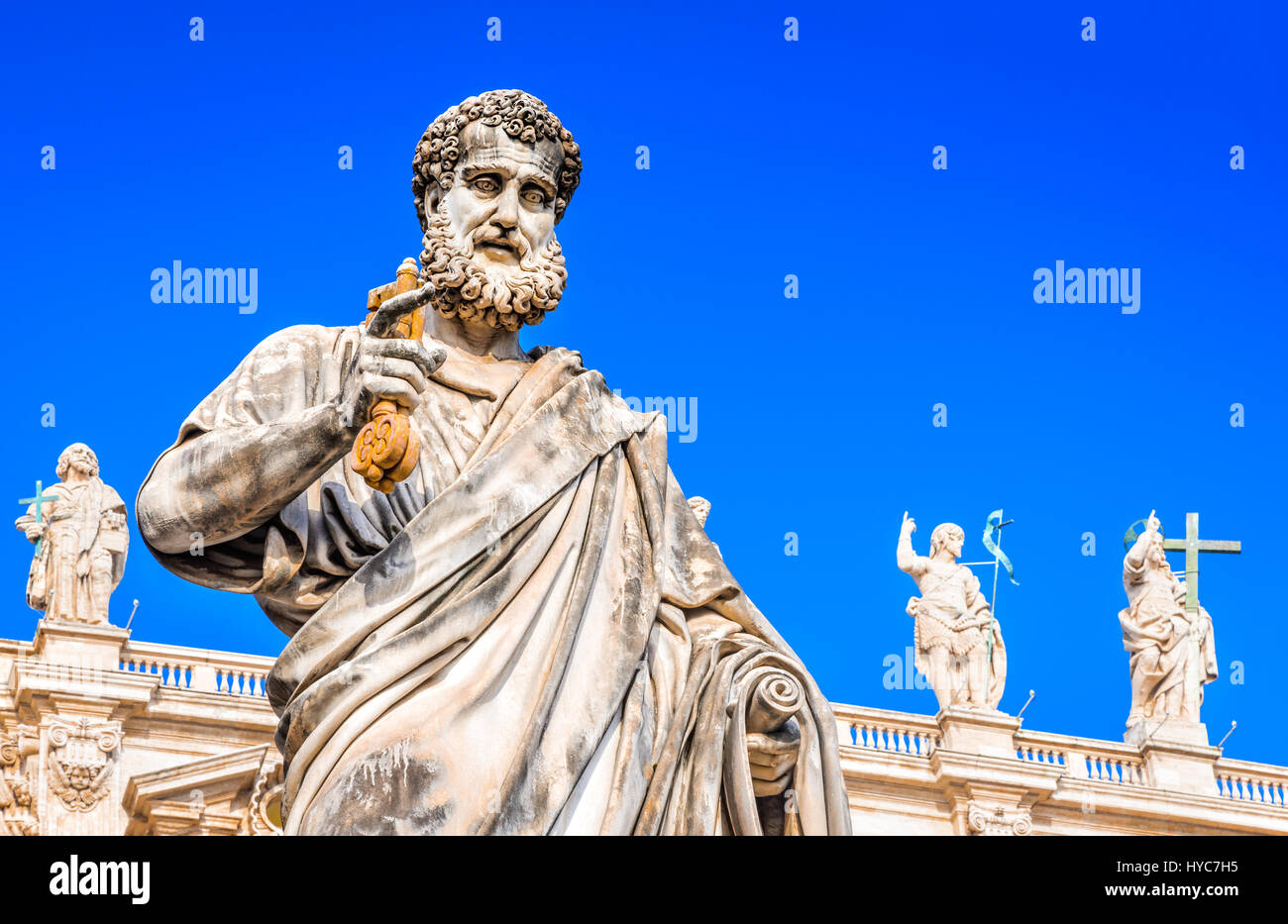 Vatican City, Rome, Italy. Statue of Saint Peter and Saint Peter's ...