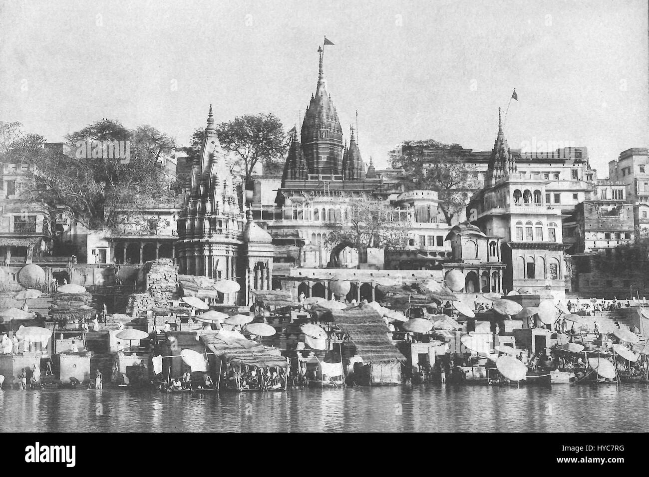 Banaras Ghats, old vintage 1900s picture, Benaras, Varanasi, Uttar ...