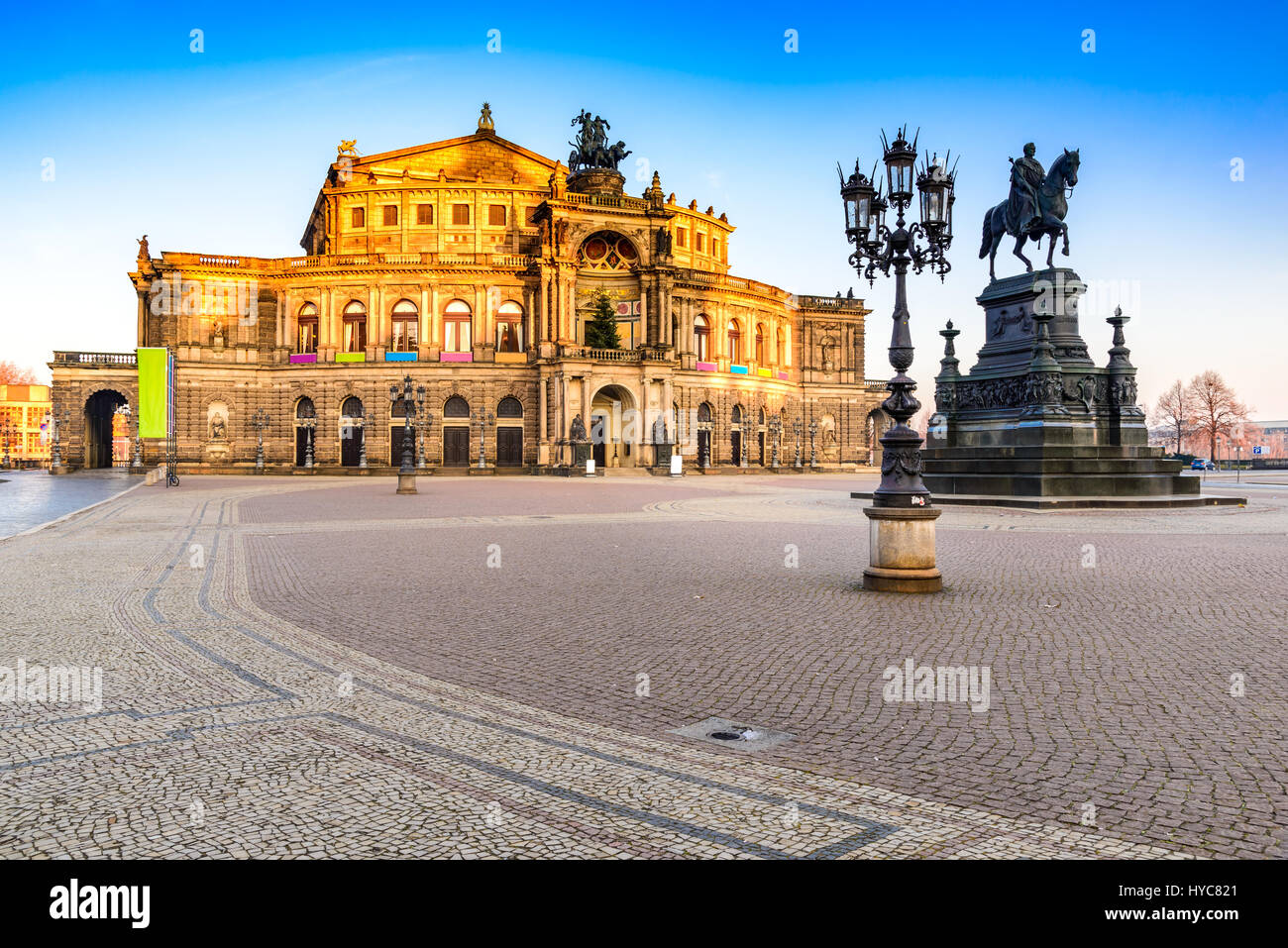 Dresden, Saxony. Opera house of Dresda, on a sunny day with blue sky ...